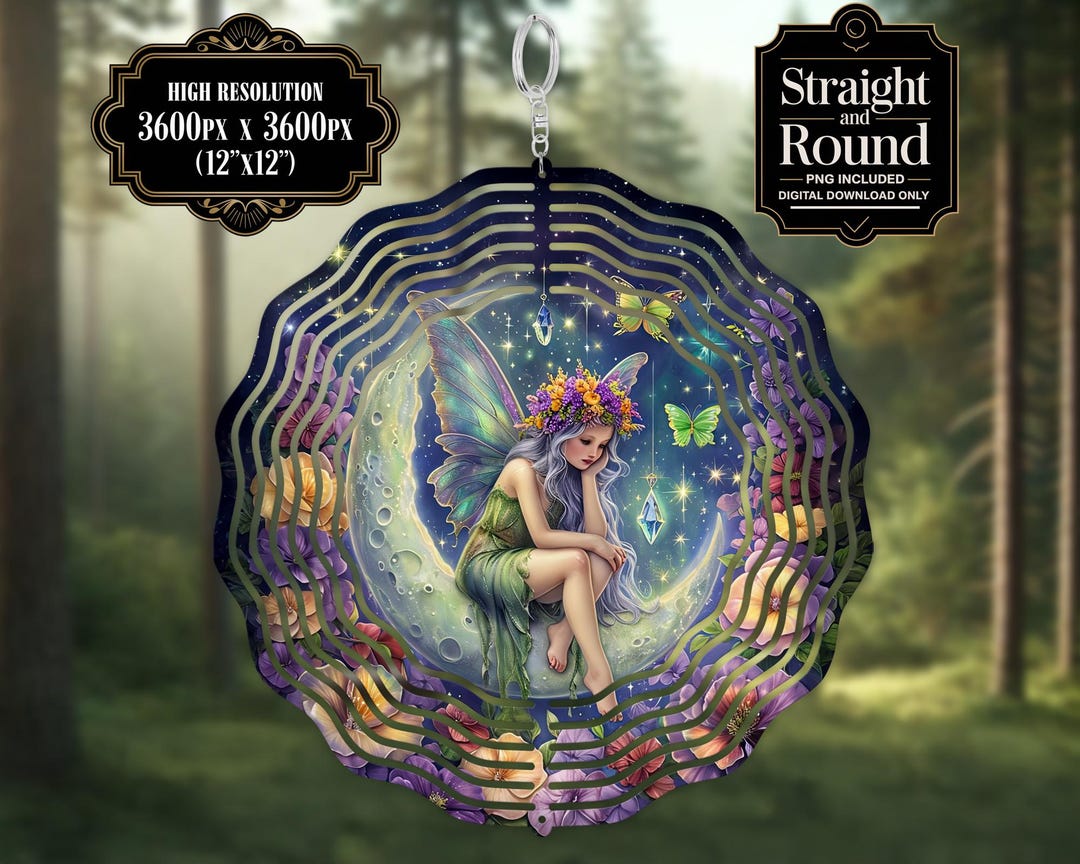 Fairy Moon Wind Spinner Digital Download PNG, Fairy Garden Decor Art ...