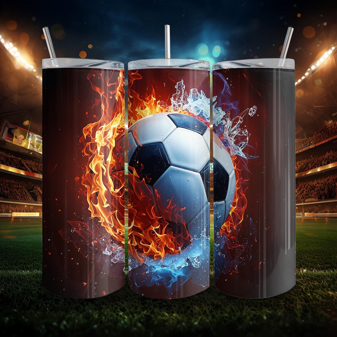 Fire and Ice Soccer Ball, 20oz Skinny Tumbler Sublimation PNG, Tumbler ...