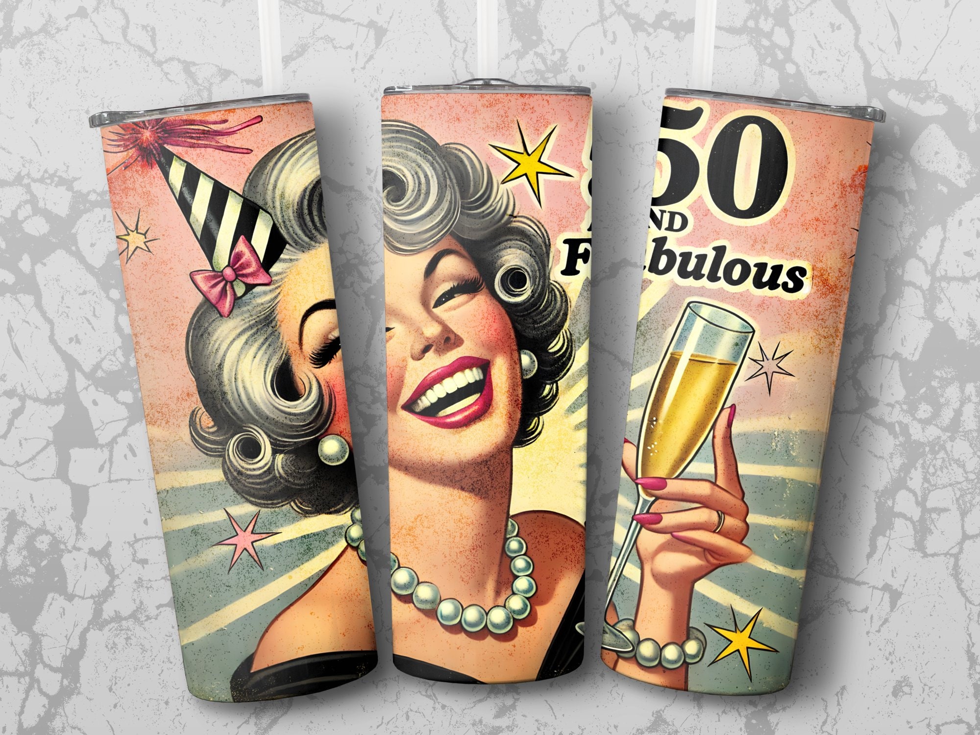 Fifty and Fabulous Tumbler PNG, 50th Birthday Tumbler Wrap, Vintage ...
