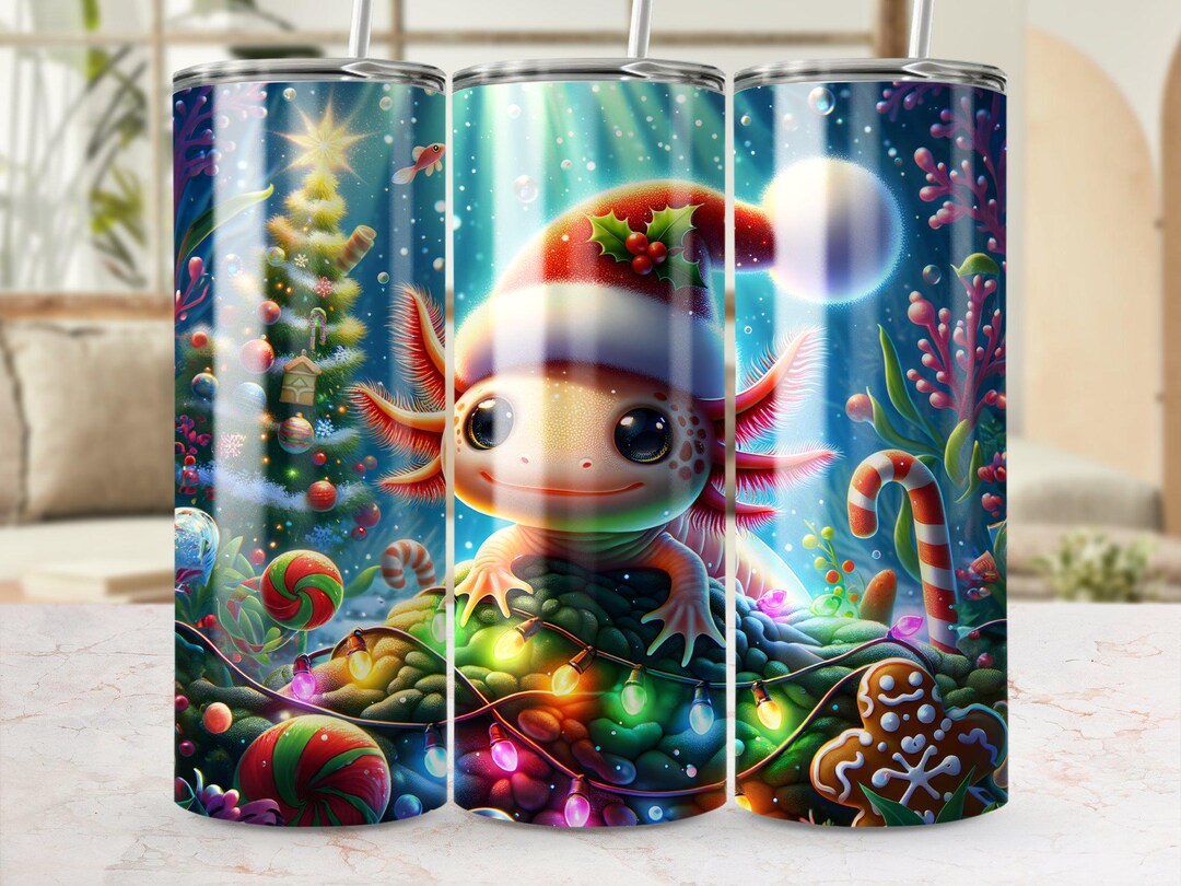 Christmas Axolotl 20oz Skinny Tumbler Wrap, Festive Axolotl Digital ...