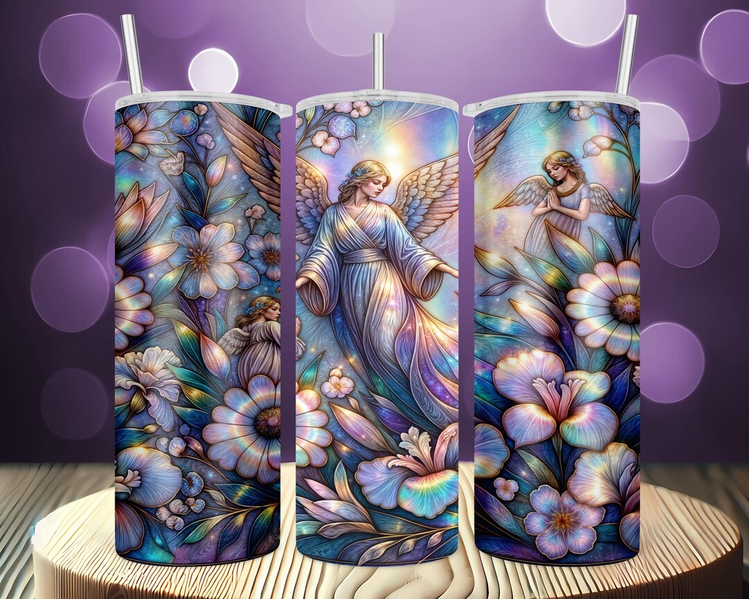 Iridescent Angel Floral PNG, Celestial Angel Tumbler Wrap, Heavenly ...