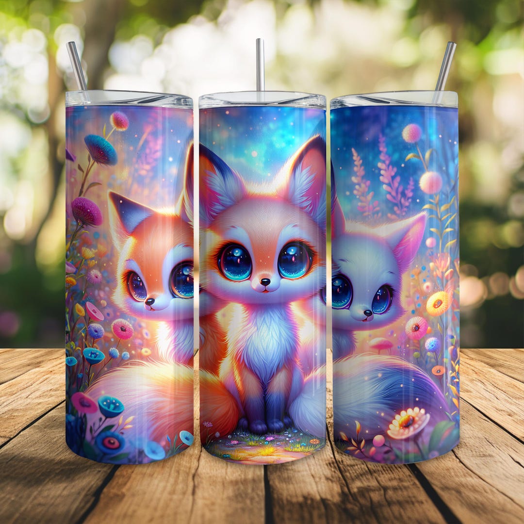 Cute Fox Trio 20oz Skinny Tumbler Digital Download PNG Adorable Animal ...