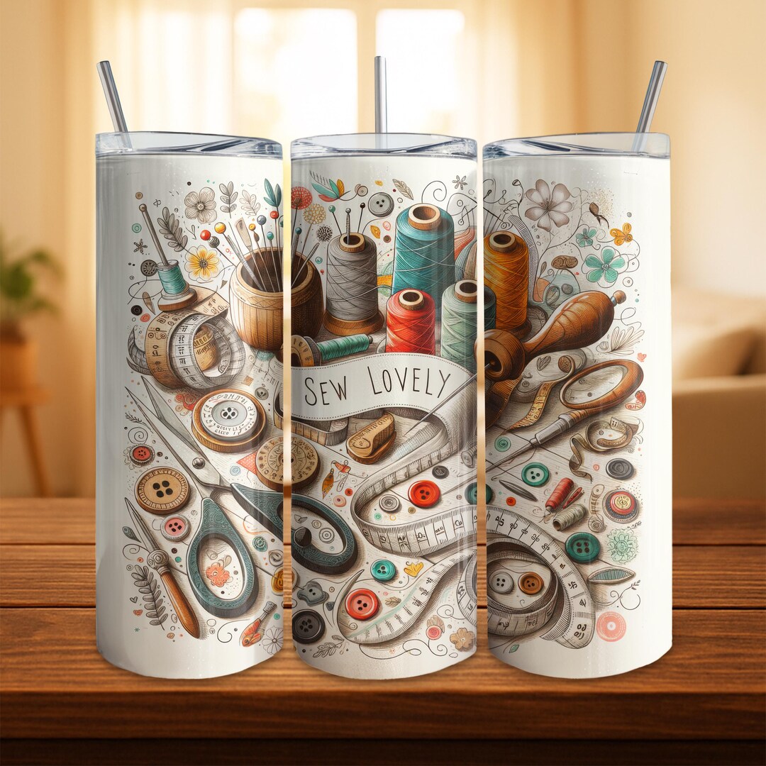 Sewing Craft Tumbler PNG – 20oz Skinny Wrap, Vintage Seamless Tumbler ...
