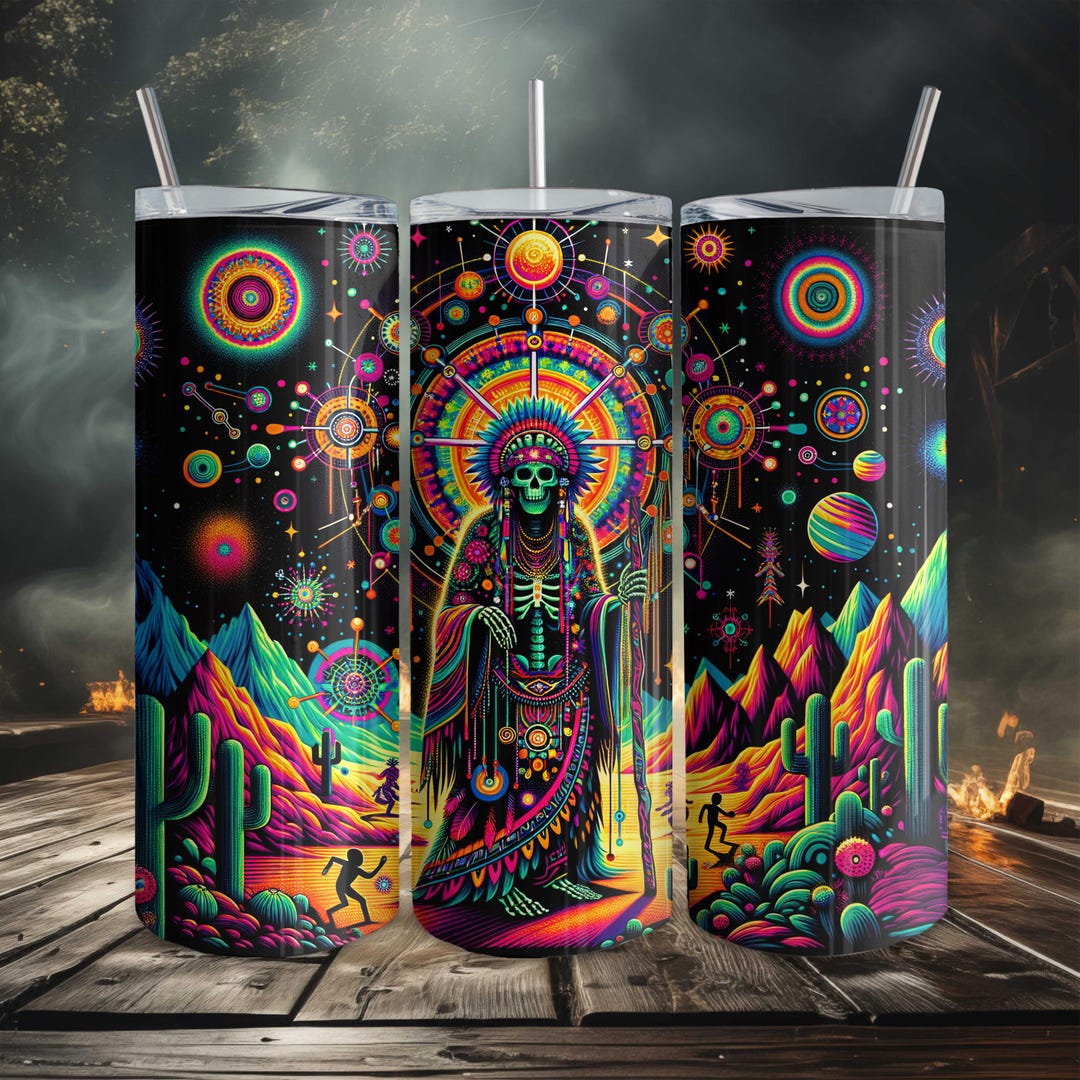 Psychedelic Tribal Skeleton Shaman Art Tumbler Wrap, Colorful 20oz ...