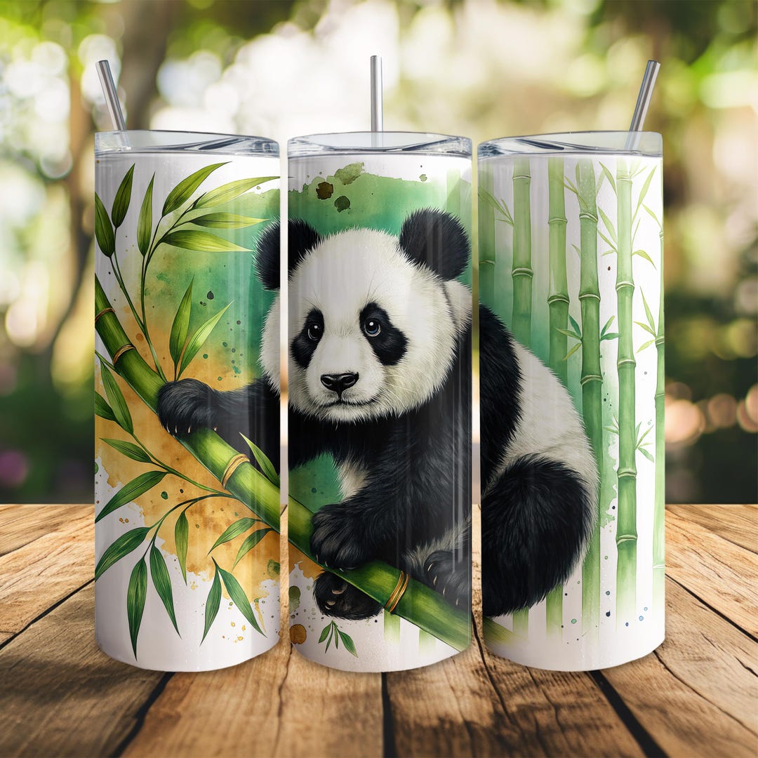 Giant Panda Tumbler Wrap PNG, Cute Black and White Panda With Bamboo ...