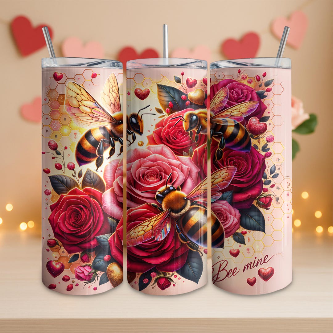Bee Mine Bumblebee Hearts Valentines Day 20 Oz Skinny Tumbler ...