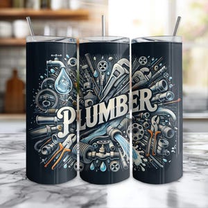 Plumber 20oz Skinny Tumbler Wrap Digital Download Seamless Png Design ...