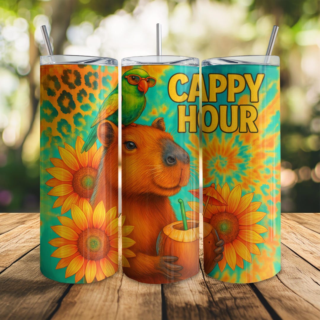 Cute Capybara Tumbler Wrap, Cappy Hour 20 Oz Sublimation Tumbler Png ...