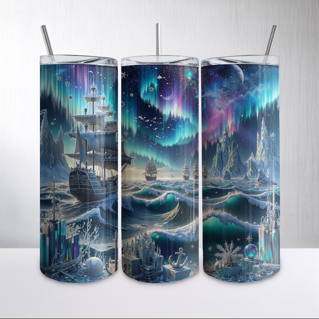 Shiver the Season Icy Nautical Seamless Wrap PNG, Aurora Ocean Waves ...