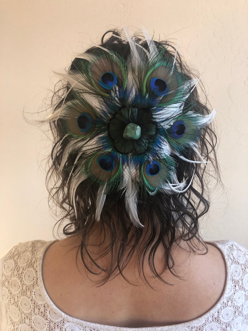 Feather Fascinator ~ Peacock Star ~ Feather Barrette, Feather Headpiece ...