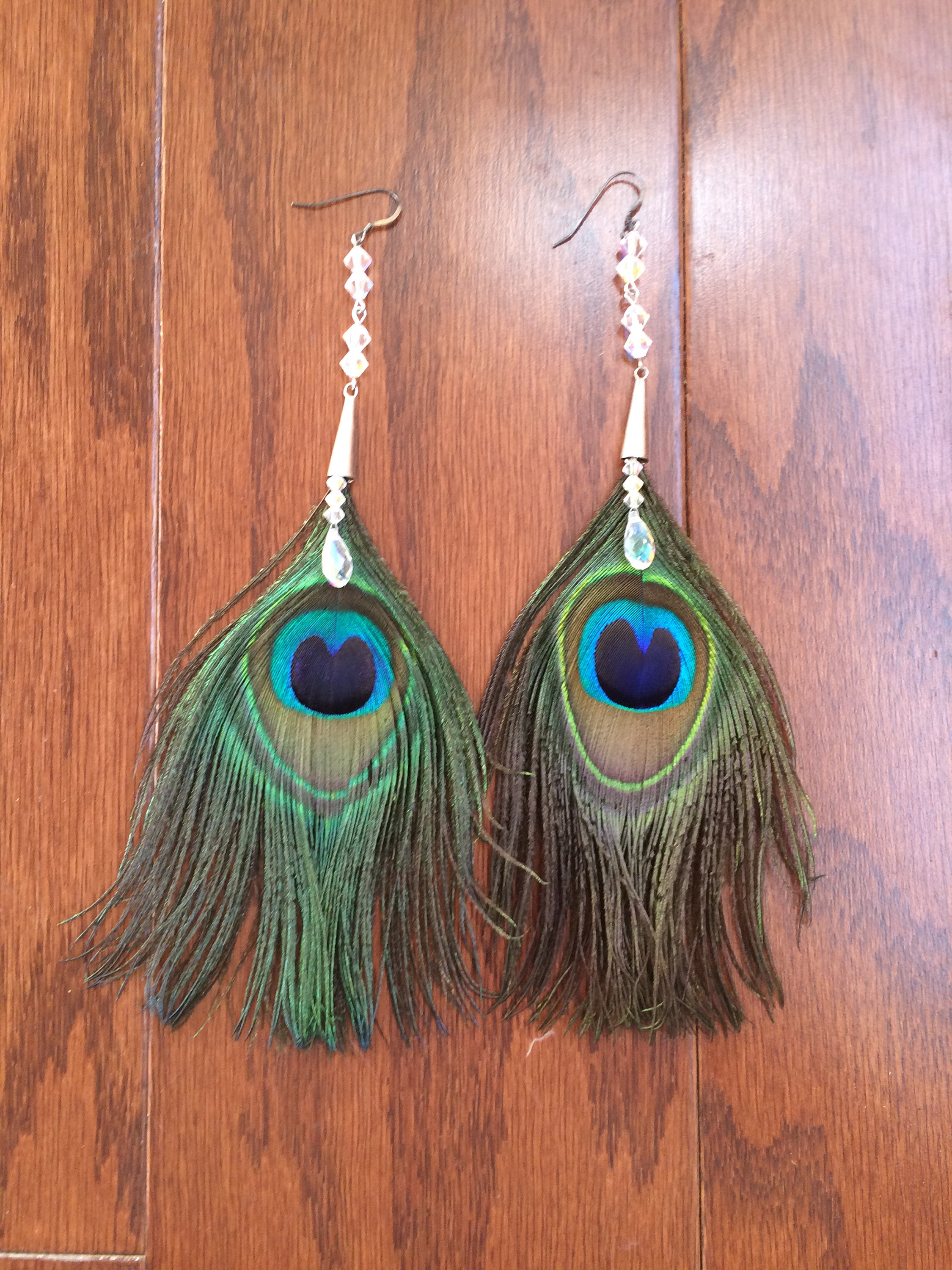Peacock Feather Earring CRYSTAL EYES Real Feather Earring, Cruelty-free ...