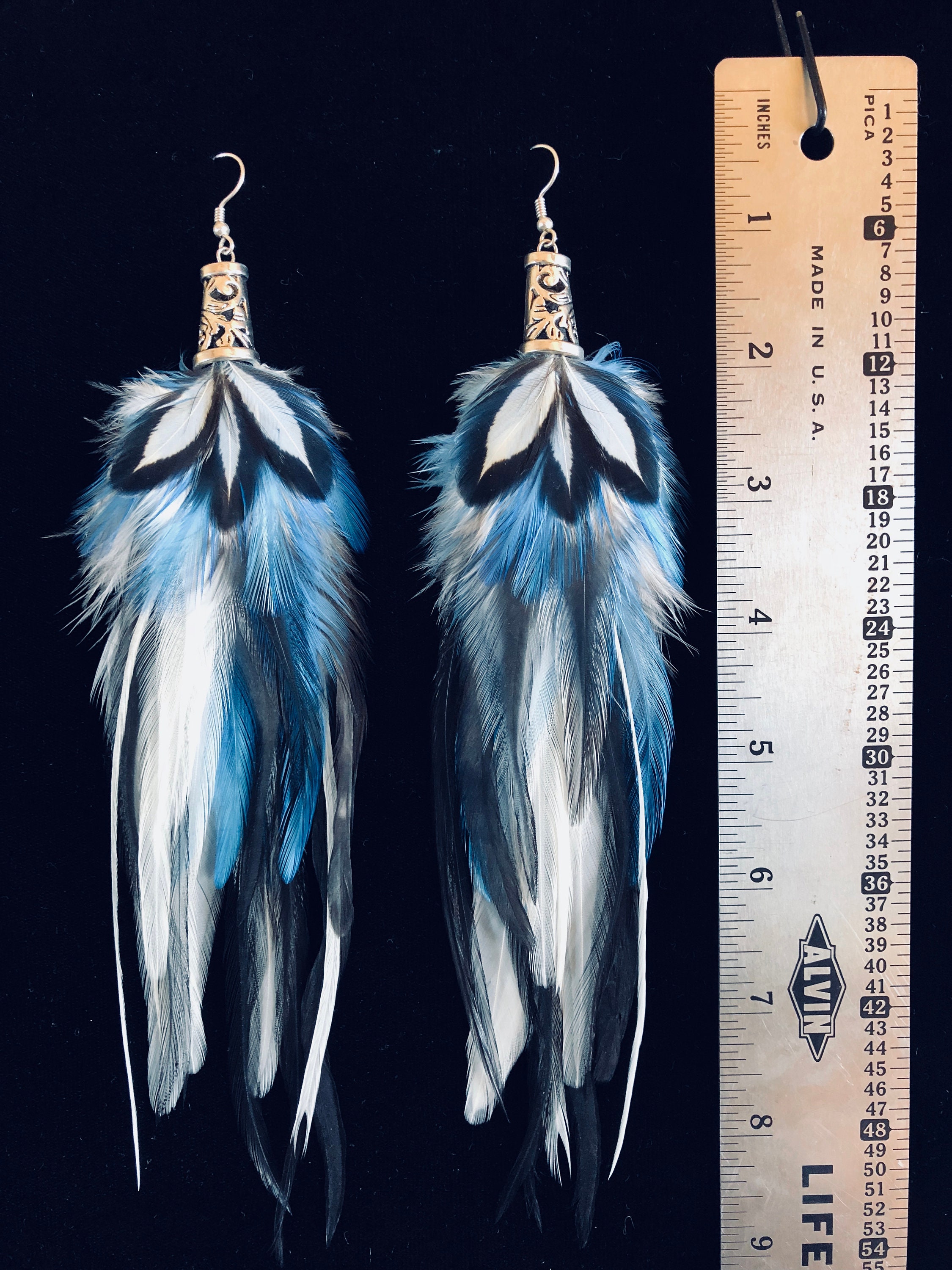 Real Feather Earring ~ MAGNIFICENCE ~ Full Feather Earring, Blue ...
