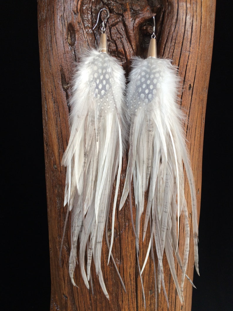 Real Feather Earring SNOW OWL Full Earring Long Feather - Etsy
