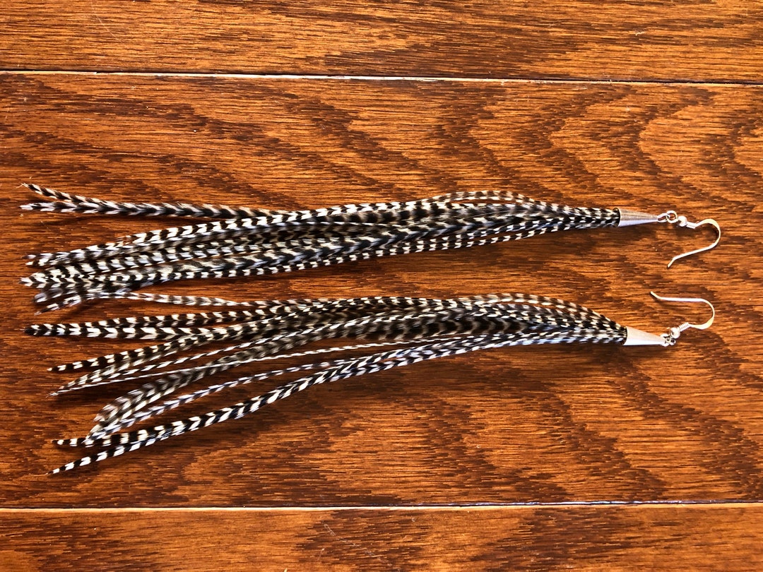 Real Feather Earrings DUALITY Long Feather Earring, Black and White ...
