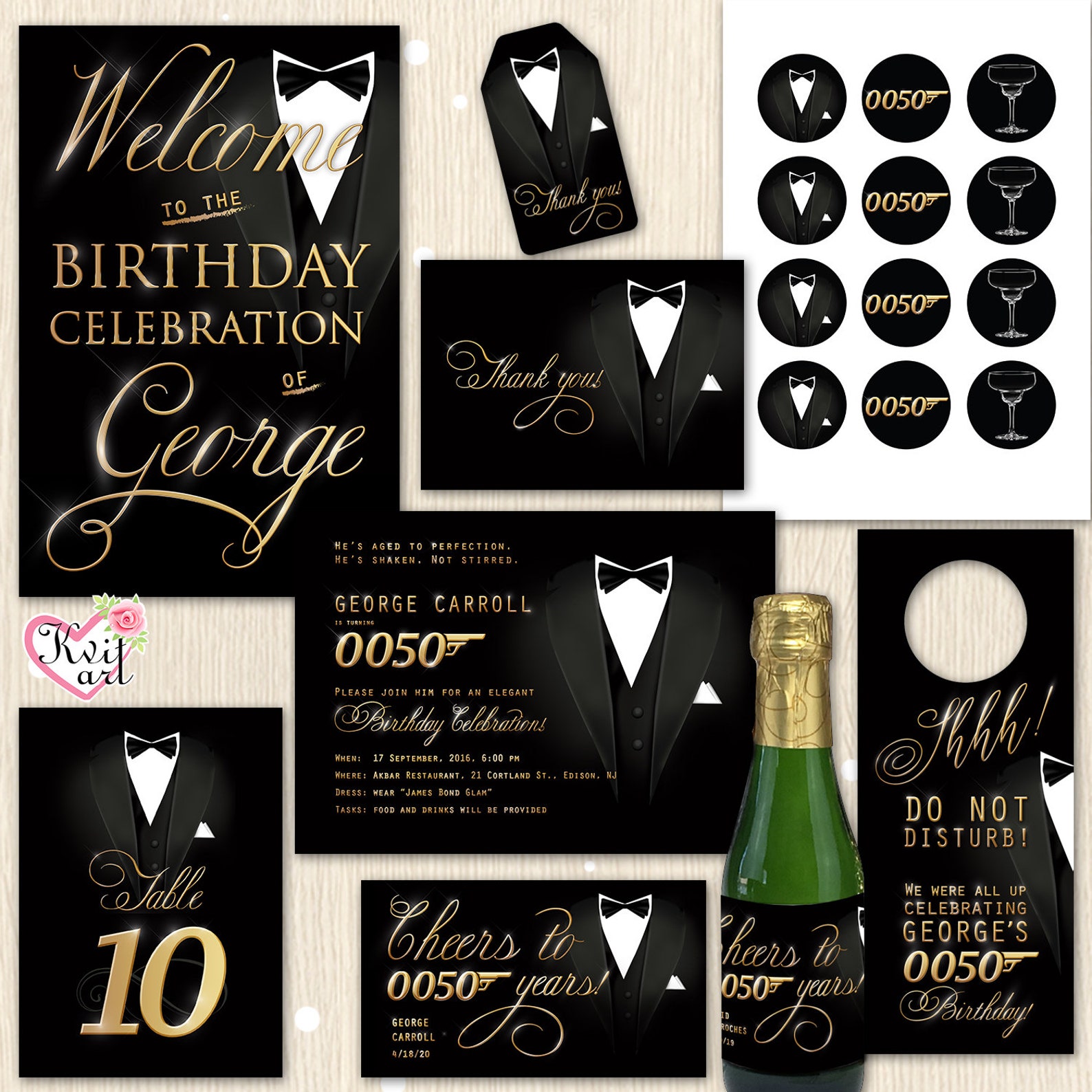 Big Bond Birthday Set. Men's Party Supplies. Invitation. James Bond ...