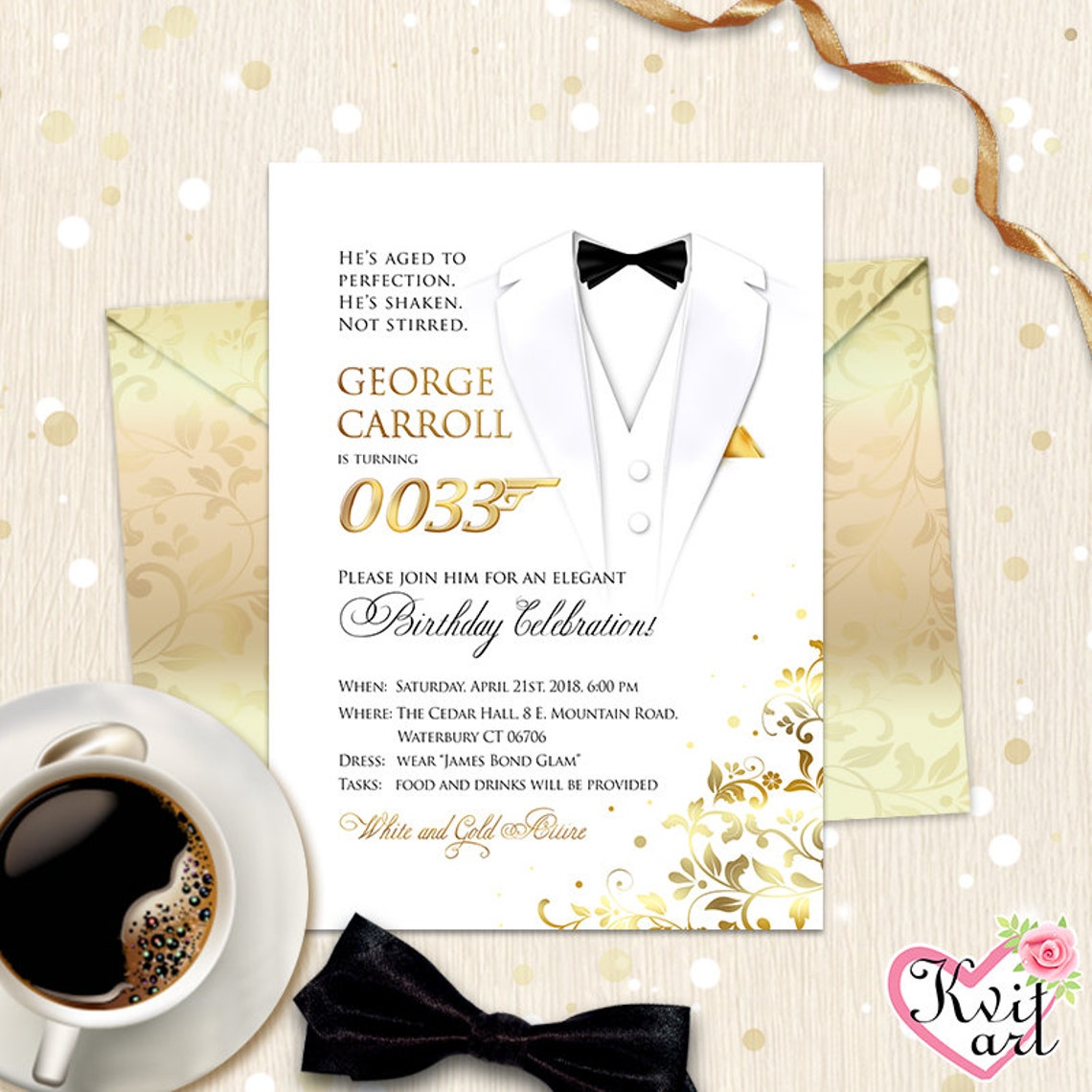 Men's Birthday Party Invitation. James Bond Themed. White - Etsy