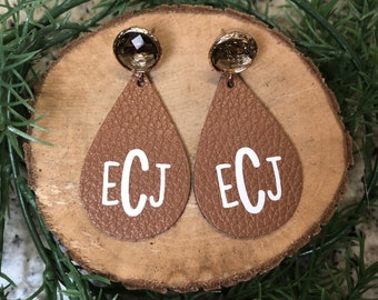 Faux Leather Monogrammed Earrings Personalized With Your - Etsy