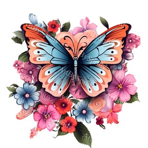 Vibrant Butterfly & Floral Clipart, Spring Flower Bouquet Png,colorful ...