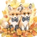 Woodland Baby Foxes in Fall Leaves, Autumn Forest Fox Clipart PNG, Cute ...