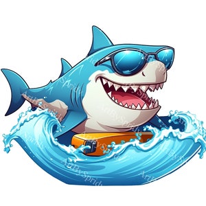 Shark Riding A Surfboard Transparent PNG Clipart,kid/adult Digital ...