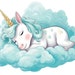 Sleepy Unicorn Clipart: Pastel Dreamy Clouds, Peaceful Magical Creature ...
