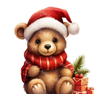 Adorable Christmas Teddy Bear Clipart PNG, Cute Holiday Digital ...