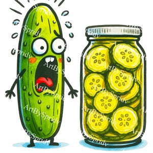 Scared Pickle & Pickle Jar PNG Clipart – Cute Funny Cucumber Art ...