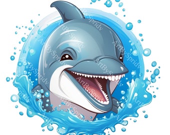 Playful Dolphin Clipart PNG - Etsy