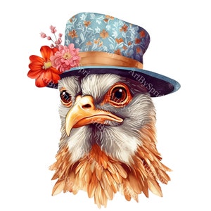 Chicken Clipart With Floral Hat,transparent PNG Illustration for DIY ...