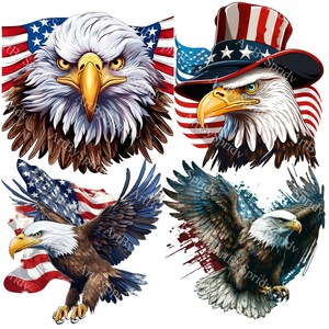 4 Pack 4th of July USA Patriotic Eagle Flag PNG, Transparent Clipart ...