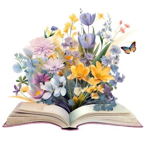 Books Pages With Bouquet of Flowers Transparent PNG Clipart, Printable ...