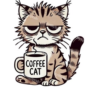 Grumpy Cat Coffee PNG Clipart, Funny Tabby Kitten Drinking Coffee Lover ...