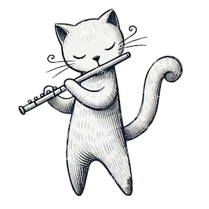 Hand-drawn Cat Playing Flute Transparent PNG Clipart, Musical Animal ...
