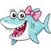 Cute Cartoon Girl Shark PNG Clipart | Funny Shark With Pink Bow and ...