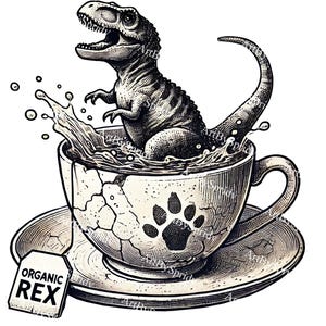 Vintage Dinosaur Tea Cup PNG, T-rex Tea Illustration, Retro Engraved ...