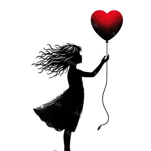 Young Girl & Heart Balloon Clipart - Digital PNG for DTG, T-shirts ...