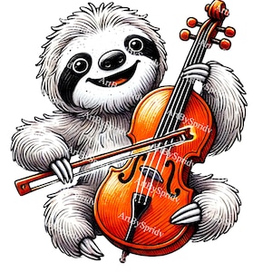 Cute Sloth Playing Violin PNG, Hand-drawn Musical Animal Clipart,funny ...