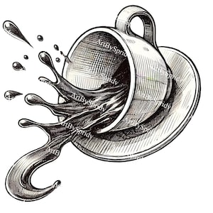 Hand-drawn Coffee Cup Spill PNG, Vintage Ink Sketch Coffee, Black ...