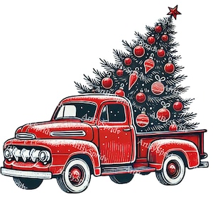 Vintage Red Truck With Christmas Tree PNG Clipart, Retro Holiday ...