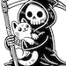 Grim Reaper With Cute Cat PNG Clipart, Unique Digital Clip Art, Kawaii ...