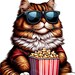 Cute Cat With Sunglasses & Popcorn Box Clipart - Watercolor Digital PNG ...