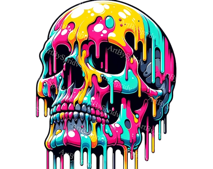 Vibrant Melting Skull PNG Clipart | Digital Skull Artwork | Colorful ...