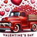 Valentine's Day Vintage Truck Clipart - Red Pickup With Hearts for DTG ...