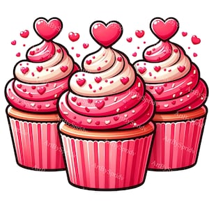 Valentine's Day Cupcake Clipart - Hearts & Sprinkles PNG for DTG, Mugs ...
