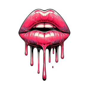 Dripping Glossy Lips Clipart - Vibrant Pink Lip Drip PNG, Printable Sublimation Art for Mugs, T ...