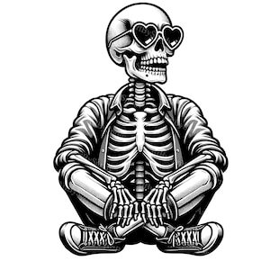 Edgy Skeleton Clipart With Heart Sunglasses - PNG for DTG T-shirt, Mug ...