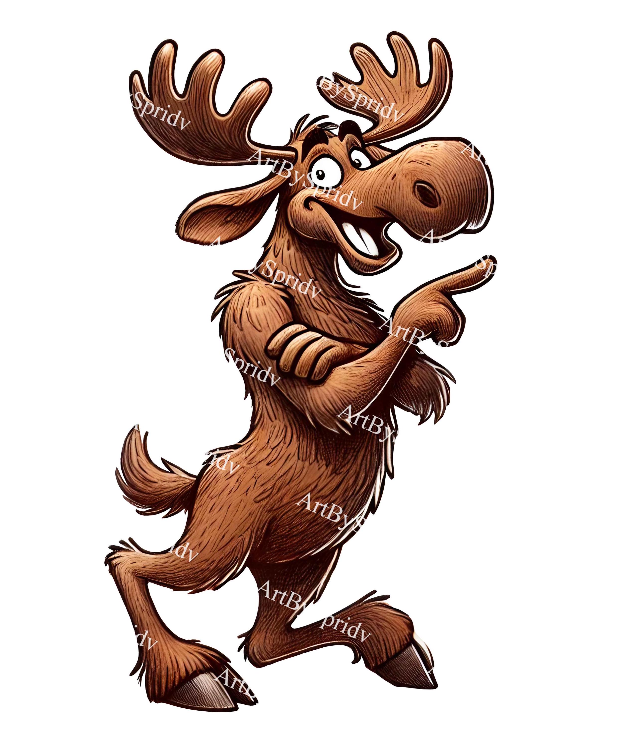 Cartoon Moose PNG | Playful Pointing Moose Clipart | Whimsical Forest ...