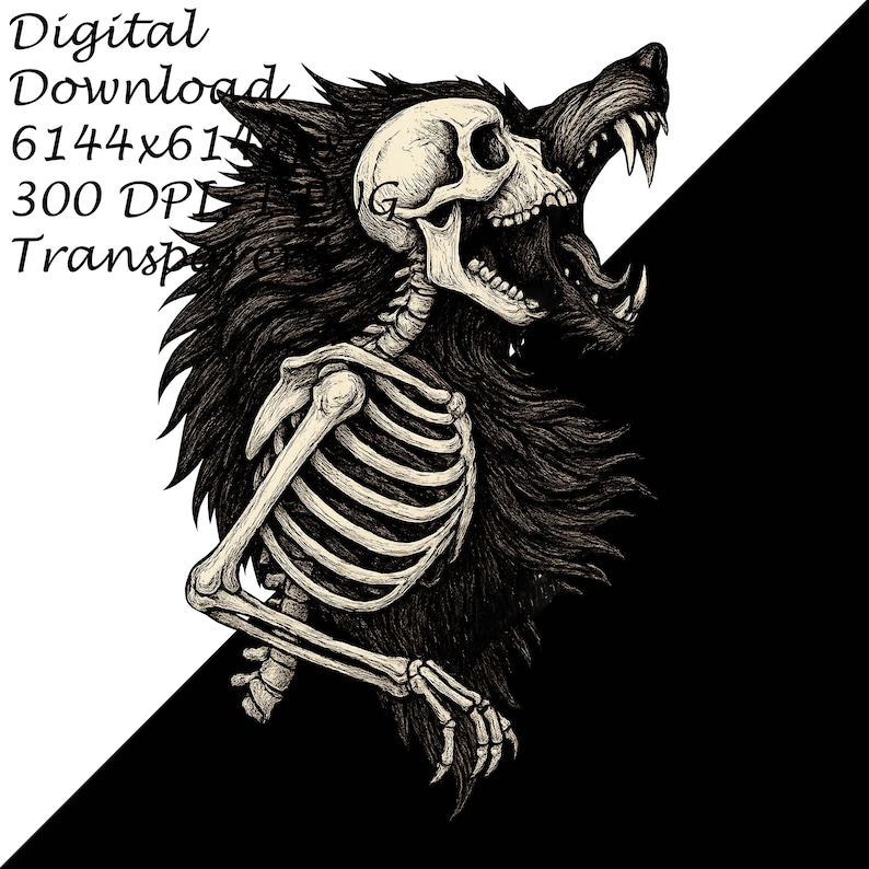Skeleton Werewolf PNG, Gothic Horror Wolf Skull Clipart With Bones ...