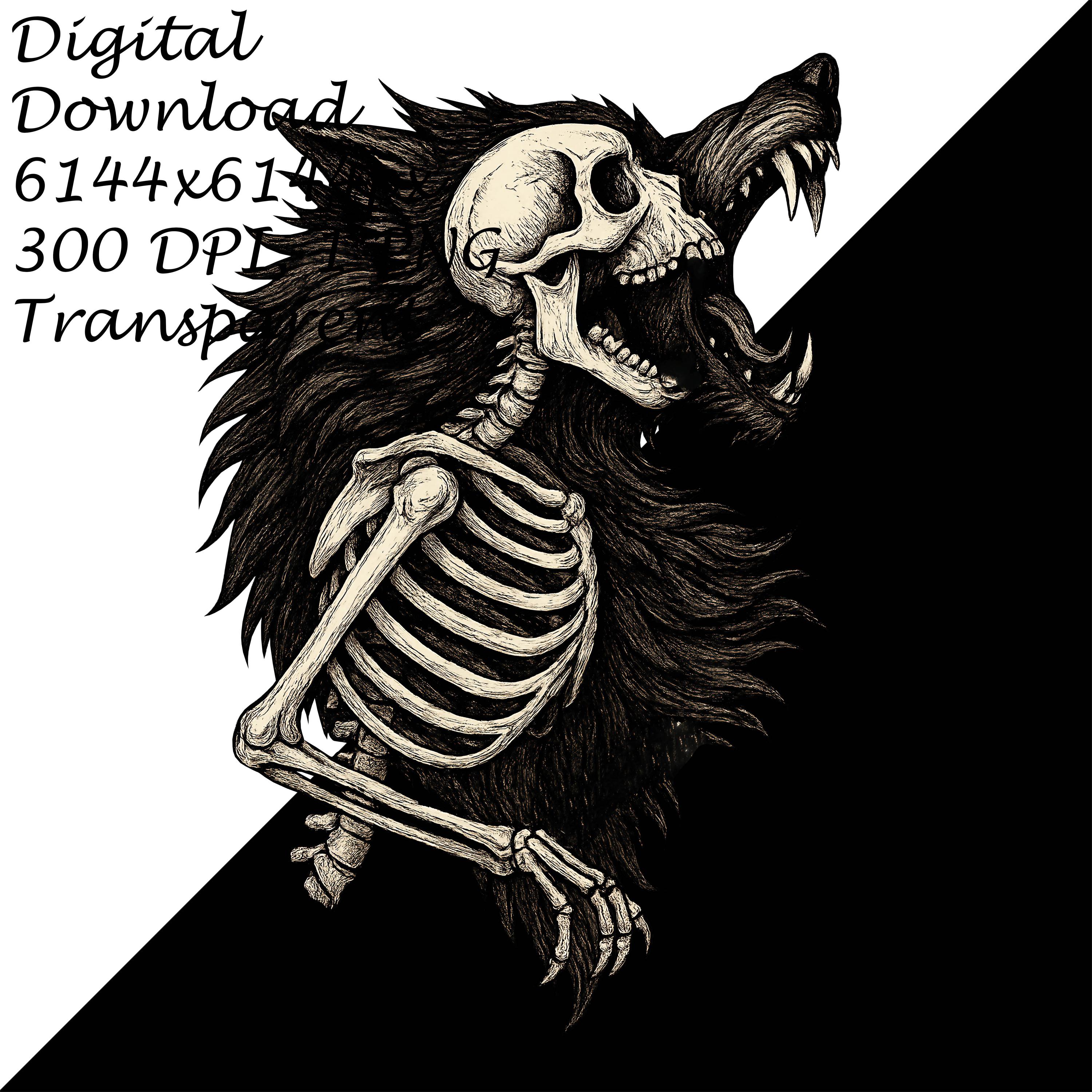 Skeleton Werewolf PNG, Gothic Horror Wolf Skull Clipart With Bones ...