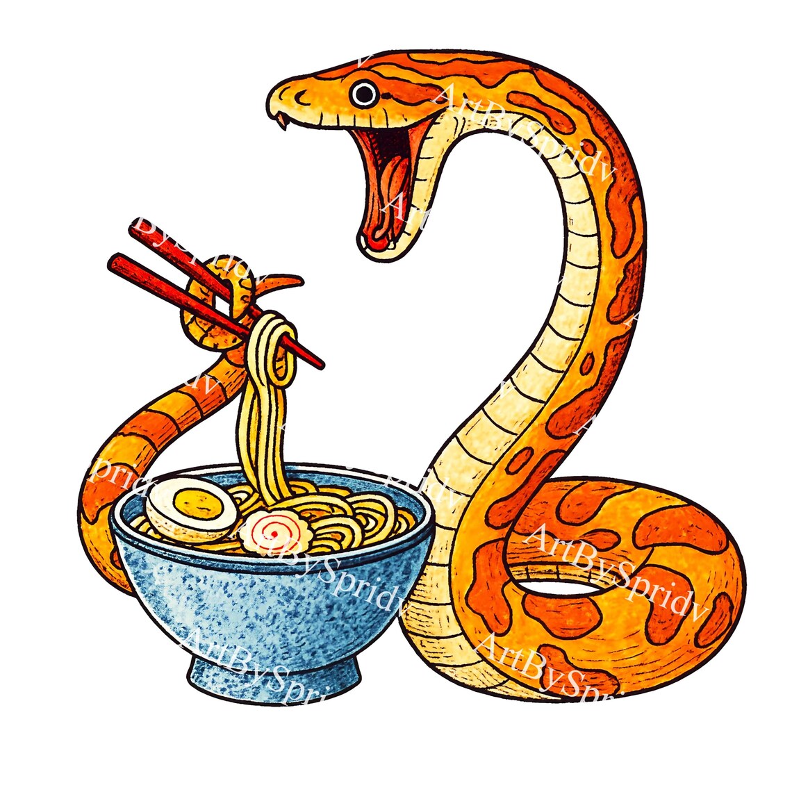 Ramen Snake Clipart Transparent PNG | Cute Snake Eating Noodles With ...